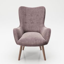 PLAYBOY - Sessel "BRIDGET" gepolsterter Lehnensessel, Samtstoff in Rosa mit Massivholzfüssen, Retro-Design