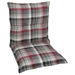 GO-DE Sessel-Auflage nieder, grau rot kariert, 100 x 50 x 9 cm