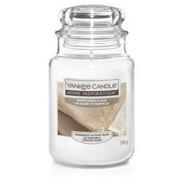 yankee candle Duftkerze Großes Glas White Linen & Lace 538 g, weiß