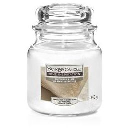 yankee candle Duftkerze Mittleres Glas White Linen & Lace 340 g, weiß