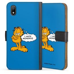 DeinDesign Handyhülle Garfield Katze Spruch Garfield I Hate Mondays Blue, Huawei Y5 (2019) Hülle Handy Flip Case Wallet Cover Handytasche Leder