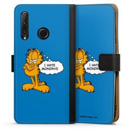 DeinDesign Handyhülle Garfield Katze Spruch Garfield I Hate Mondays Blue, Huawei Honor 20 Lite Hülle Handy Flip Case Wallet Cover, schwarz