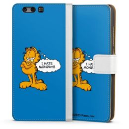 DeinDesign Handyhülle Garfield Katze Spruch Garfield I Hate Mondays Blue, Huawei P10 Hülle Handy Flip Case Wallet Cover Handytasche Leder, weiß