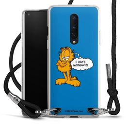 DeinDesign Handyhülle Garfield Katze Spruch Garfield I Hate Mondays Blue, OnePlus 8 Handykette Hülle mit Band Case zum Umhängen Cover mit Kette, weiß
