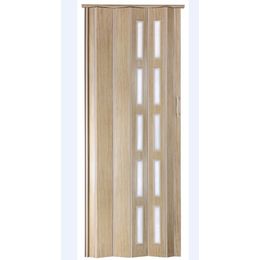 Standom Falttür Schiebetür Eiche hell Fenster H. 201 cm für Türbreite bis 80 cm st5 (1 Karton, 1-St., 1 Set), teils vormontiert, braun