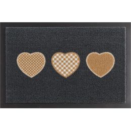 Fußmatte Three Hearts, Hanse Home, rechteckig, Höhe: 7 mm, In- & Outdoor, Rutschfest, Türmatte, Waschbar, Wetterfest, Flur, braun|grau