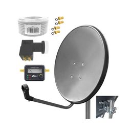 ARLI 60cm HD Sat Anlage grau + Quad LNB + 15m Koaxialkabel + Satfinder SAT-Antenne (60 cm