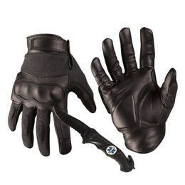 Mil-Tec Lederhandschuhe Security Tactical Schnittschutz Handschuhe mit Knöchelschutz Schwarz