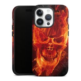 DeinDesign iPhone 14 Pro Handy Panzer Handyh&uuml;lle robuste Outdoor H&uuml;lle Schutzh&uuml;lle matt Totenkopf Skull Fire Tough Case