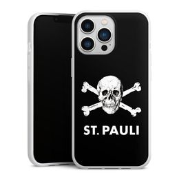 DeinDesign iPhone 13 Pro Handy Silikon H&uuml;lle Case wei&szlig; Handyh&uuml;lle Totenkopf Fc St. Pauli Official Licensed Product Silikon Case