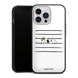 DeinDesign iPhone 13 Pro Handy Premium Silikon H&uuml;lle Handyh&uuml;lle schwarz Case Snoopy Dog Peanuts Silikon Premium Case