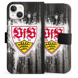 DeinDesign iPhone 14 Handy Klapph&uuml;lle Handyh&uuml;lle aus Kunst Leder schwarz Flip Case Official Licensed Product Vfb Stuttgart Bundesliga Sideflip mit Lasche