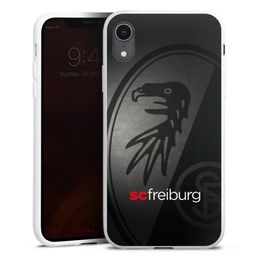DeinDesign iPhone Xr Handy Silikon H&uuml;lle Case wei&szlig; Handyh&uuml;lle Official Licensed Product Sc Freiburg Metallic Look Silikon Case