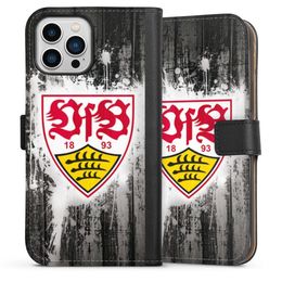 DeinDesign iPhone 13 Pro Max Handy Klapph&uuml;lle Handyh&uuml;lle aus Kunst Leder schwarz Flip Case Official Licensed Product Vfb Stuttgart Bundesliga Sideflip mit langer