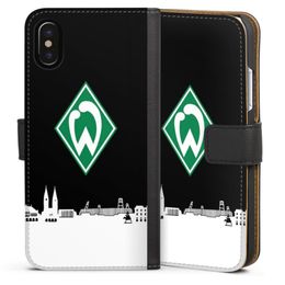DeinDesign iPhone X Handy Klapph&uuml;lle Handyh&uuml;lle aus Kunst Leder schwarz Flip Case Skyline Sv Werder Bremen Official Licensed Product Sideflip mit langer Lasche