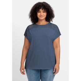 sheego Große Größen: Shirt mit Spitzenpasse an der Schulterpartie, indigo, Gr.48/50