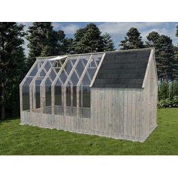 Dancover Gewächshaus/Gartenpavillon aus Holz mit Geräteschuppen Metallgerätehaus, 2,4x5,5x2,83m, 12,2m², Grau