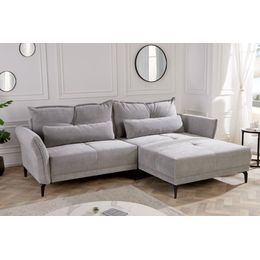Riess Ambiente Modernes Ecksofa DESIGNO 250cm grau Cord Wohnlandschaft Couch inklusive Kissen Metallfüße