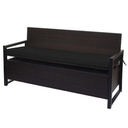 Poly-Rattan 3er Sitzbank MCW-F39, Gartenbank Truhenbank, Staufach Aufbewahrung Sitzkissen ~ braun, Kissen schwarz