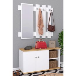 Vcm Holz Sitzbank 2-tlg.-Set Schuhschrank Maße: H. 82 x B. 90 x T. 33 cm Wandpaneel mit 3 Haken und einem Spiegel 2 Drehtüren 2 Fächer 2 offene Fächer - Gados XL