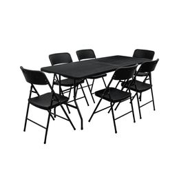 AMANKA Gartenmöbel Set in Rattan Optik - 180 cm Tisch mit 6 Stühlen Sitzgruppe Klappbar