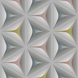 A.S. Création Skandinavische 3D Tapete | Ausgefallene Vliestapete mit Blumenmuster im Grafik Stil | Geometrische Wandtapete in Grau und Pastellfarben - Bunt, Grau,