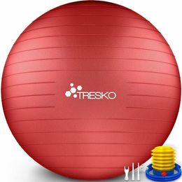 TRESKO - Gymnastikball (Rot 75cm) mit Pumpe Fitnessball Yogaball Sitzball Sportball Pilates Ball Sportball