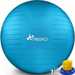 TRESKO - Gymnastikball (Blau 75cm) mit Pumpe Fitnessball Yogaball Sitzball Sportball Pilates Ball Sportball