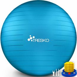 TRESKO - Gymnastikball (Blau 55cm) mit Pumpe Fitnessball Yogaball Sitzball Sportball Pilates Ball Sportball