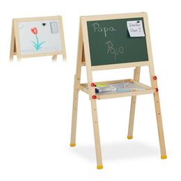 Standtafel Kinder, beidseitig magnetisch, höhenverstellbar, hbt 77x39x44,5 cm, Whiteboard & Kreidetafel, natur - Relaxdays