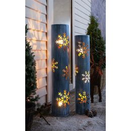 Dekoleidenschaft - 2x Windlichtsäule Schneeflocke aus Metall, 88 + 100 cm hoch, Kerzenhalter, Bodenwindlicht, Dekosäule mit Kerzenglas, Metallsäule,