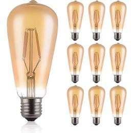 Vintage Edison Glühbirnen 10pcs, SDLOGAL Retro LED Glühbirne 4W E27 ST64, Warmweiß 2200K, Bernsteinfarbenes Glas - Bernsteinfarbenes Glas