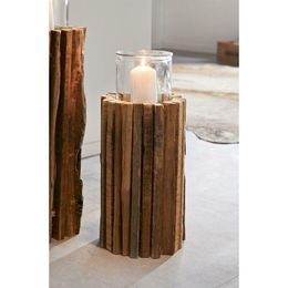 Windlichtsäule Rustikal aus recyceltem Holz, 41 cm hoch, Dekosäule, Holzsäule, Dekosäule mit Kerzenglas, Bodenwindlicht, Kerzensäule