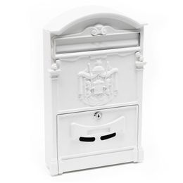 Wiltec Briefkasten Antik Design weiß 260 x 90 x 400 mm, Wandbriefkasten mit Schloss, Namensschild und Sichtschlitzen, Postkasten aus Stahl