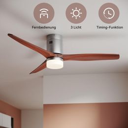 Deckenventilator 52' mit beleuchtung und fernbedienung 3 Verstellbare led Licht Holz Nickel gebürstet,Mahagonifarbe - Sonni