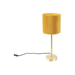 Qazqa Messing Tischlampe mit gelbem Schirm 20 cm - Simplo - Gelb