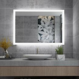 Badspiegel led mit Beleuchtung Kaltweiß 6000-6500k Rechteck Bad Spiegel Wandspiegel Badezimmerspiegel, 80x60cm