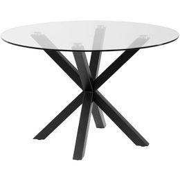 Argo runder Tisch aus Glas und Stahlbeine mit schwarzem Finish ø 119 cm - Kave Home