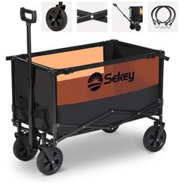 sekey Bollerwagen Faltbar mit groß Kapazität, xl Handwagen klappbar 160L, Outdoor Transportwagen, Schwarz mit Orange
