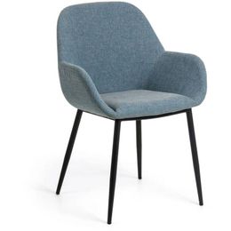 Kave Home - Konna Stuhl in Hellblau mit schwarz lackierten Stahlbeinen