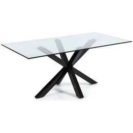 Esstisch Argo rechteckig 200 x 100 cm aus Glas mit Beinen aus Stahl in schwarz - Kave Home