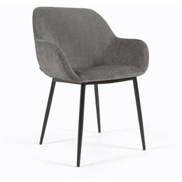 Kave Home - Konna Stuhl aus dunkelgrauer Chenille mit schwarz lackierten Stahlbeinen