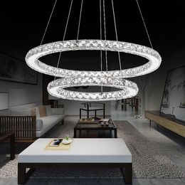 48W Moderne Kristall led Design, Kreative Kronleuchter Hängelampe für Schlafzimmer Wohnzimmer Esszimmer (2 Ring , Dimmbar, 48W) - Aufun