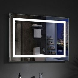 MIQU - Badspiegel 90 x 60 cm mit Beleuchtung led Rechteckig Badezimmer Wandspiegel Antibeschlage Lichtspiegel mit Touchschalter IP44 Kaltweissen mid