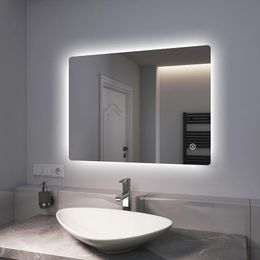 Badspiegel led Badezimmerspiegel Badspiegel Energie Sparen 80x60cm, Warmweiß/Kaltweiß/Natürliches Beleuchtung, Touch-schalter - Emke