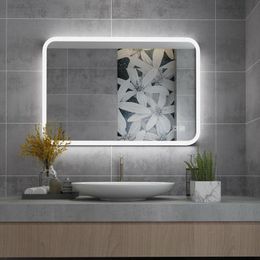 MIQU Badspiegel LED 100 x 60 cm Badezimmerspiegel mit Beleuchtung warmweiß / kaltweiß dimmbar Lichtspiegel Wandspiegel mit Touch + beschlagfrei