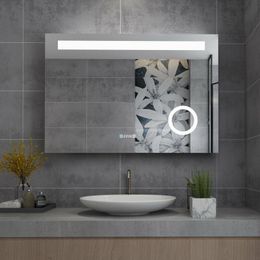 MIQU LED Badspiegel 100x70cm mit Beleuchtung Beleuchtet Wandspiegel Kaltweiß Warmweiß Neutrale Lichtspiegel Touch Dimmbar mit Steckdose +