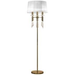 Inspired Mantra Tiffany Stehlampe 3+3 Licht E27+G9, antikes Messing mit weißem Schirm und klarem Kristall