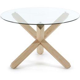 Kave Home - Lotus runder Tisch aus Glas und Beine aus massivem Eichenholz Ø 120 cm