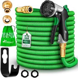TRESKO® Premium Gartenschlauch Flexibler Wasserschlauch dehnbarer Flexischlauch Grün 15m - Schwarz